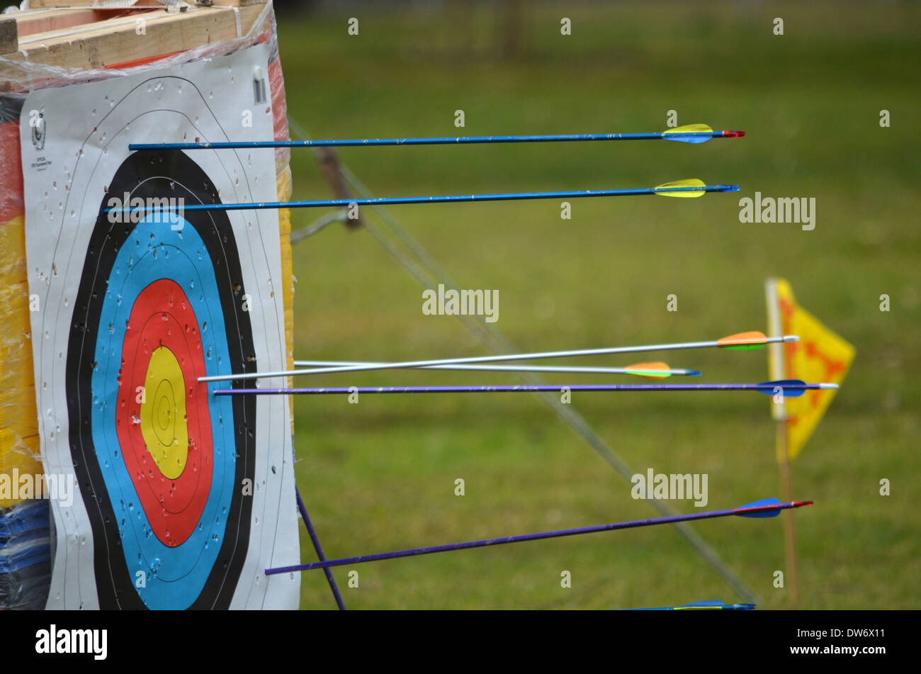 Archery target with arrows, outdoors in the park Stock Photo - Alamy