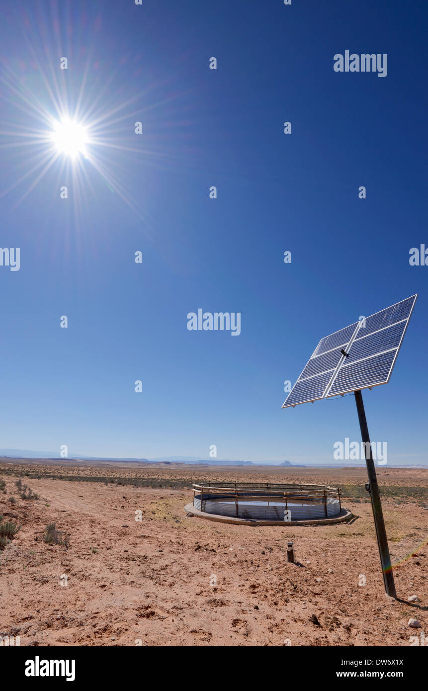 Solar panel used to power pumping water into a cattle trough in the ...