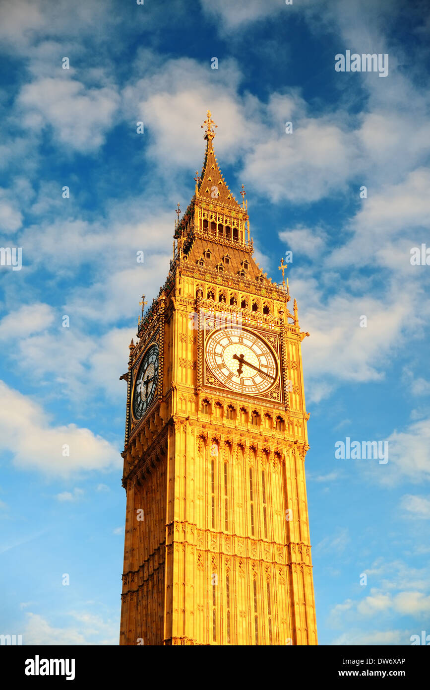 Big Ben closeup in London with blue sky Stock Photo - Alamy