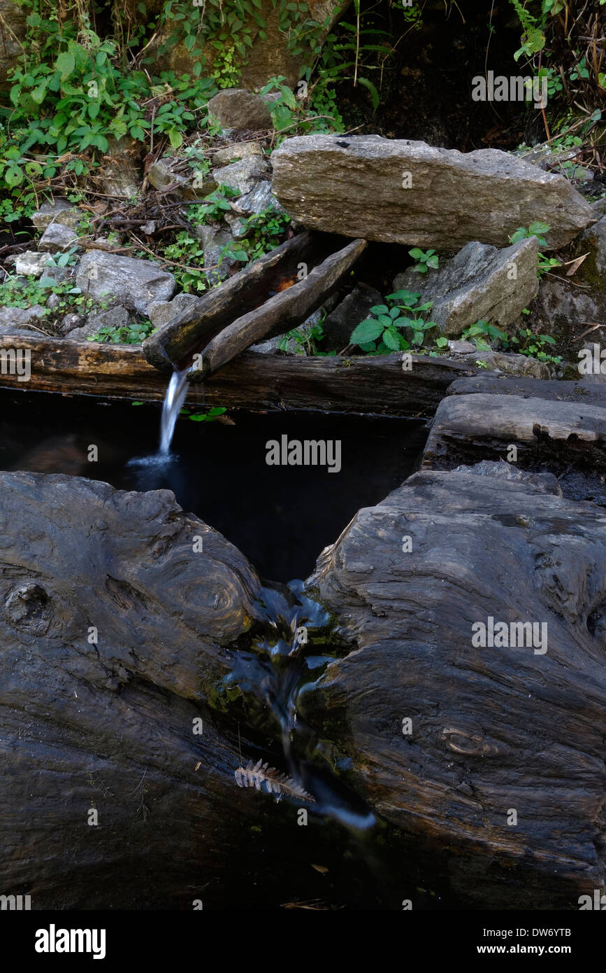 Hollowed log water trough in the Manaslu region of Nepal Stock Photo ...