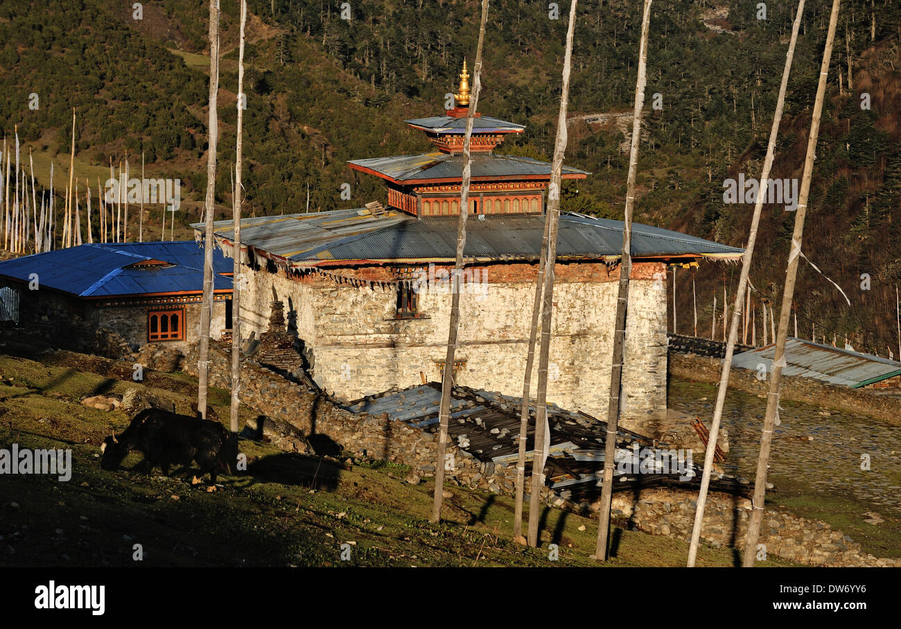 Buddhist temple, village of Merak on Merak Sakteng trek, Eastern Bhutan ...
