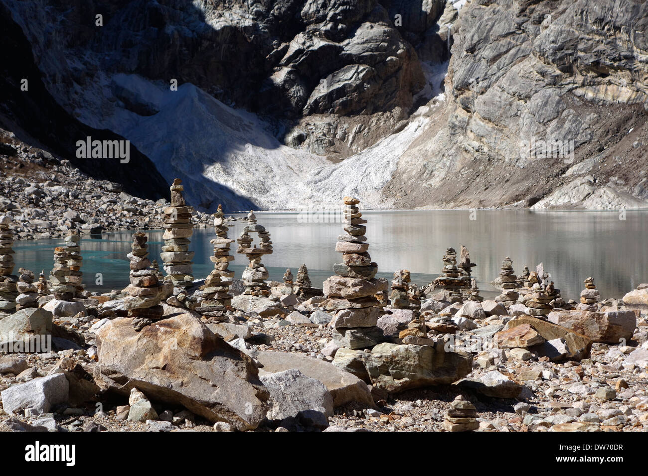 Stacks of stones, Birendra Tal (Lake Birendra), Nepal Stock Photo - Alamy
