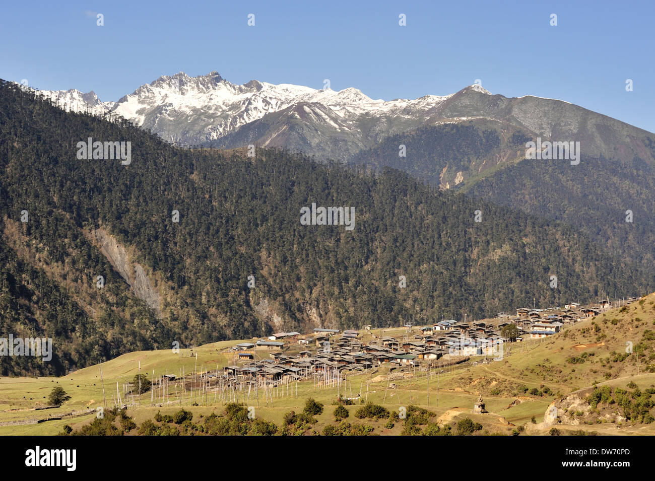 Aerial view of the village of Merak on Merak and Sakteng trek, Eastern ...