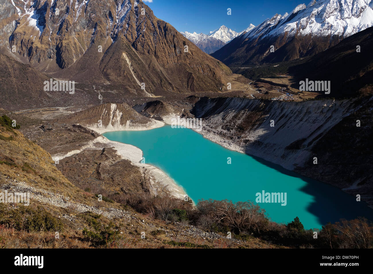 Birendra Lake and the village of Sama in the Budhi Gandaki valley ...