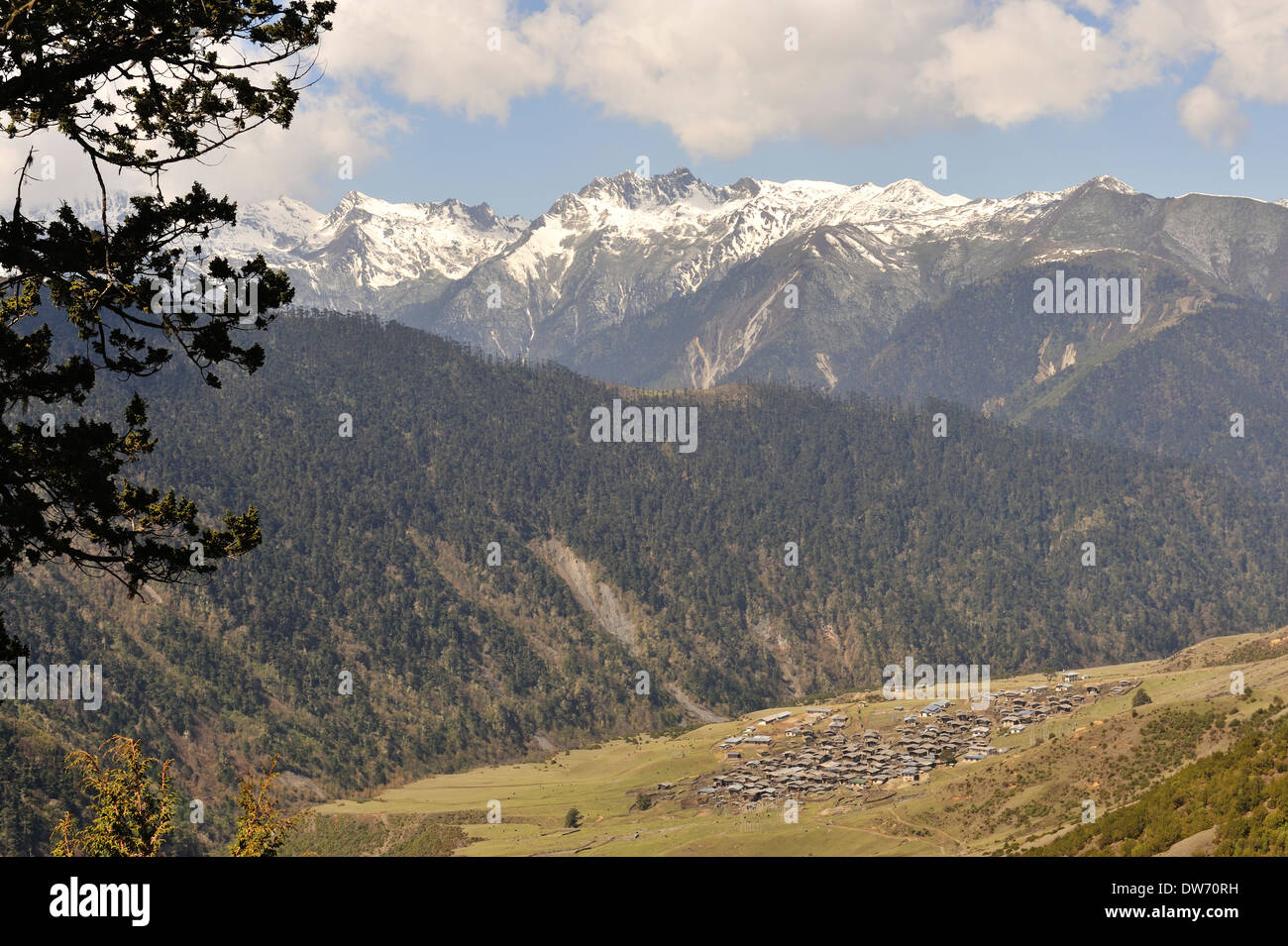 Aerial view of the village of Merak on Merak and Sakteng trek, Eastern ...