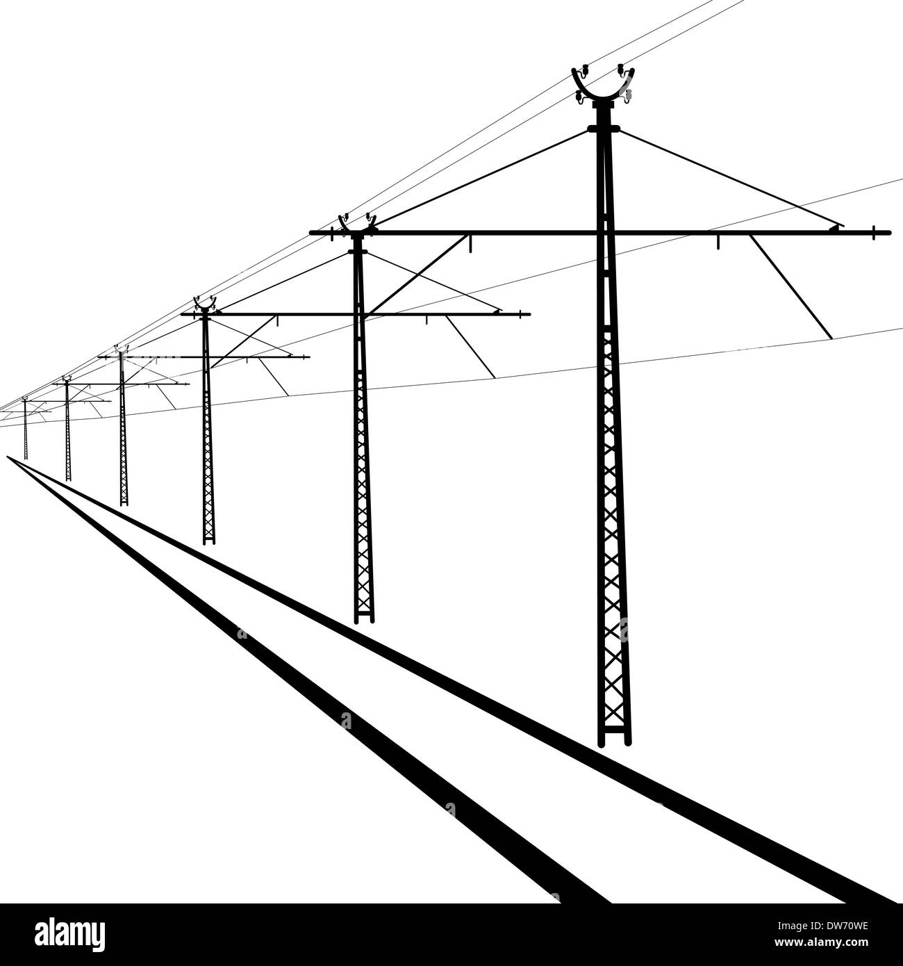 Railroad overhead lines. Contact wire. Vector illustration Stock Photo ...
