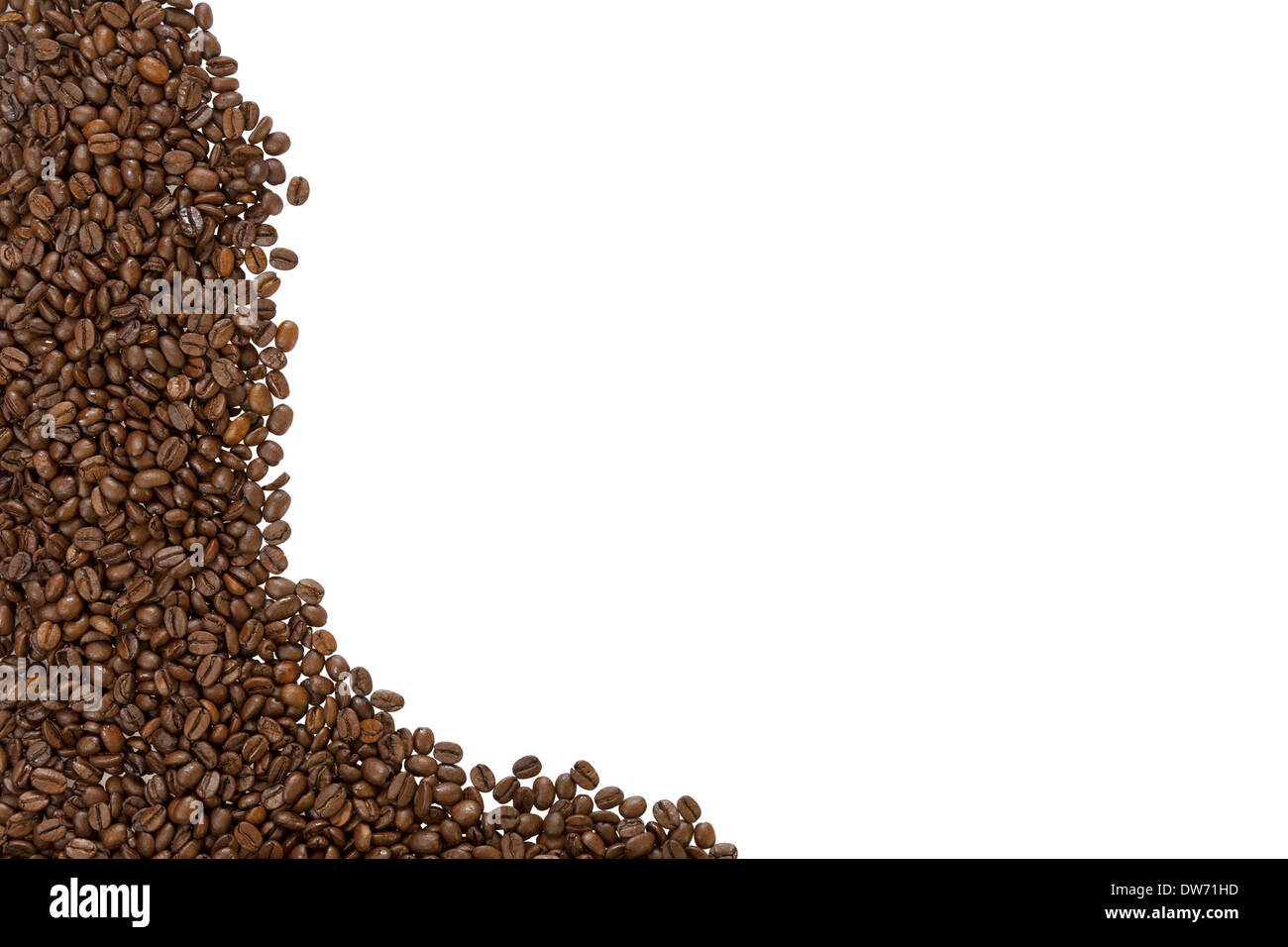 Frame made of roasted coffee bean on the left side isolated on white ...