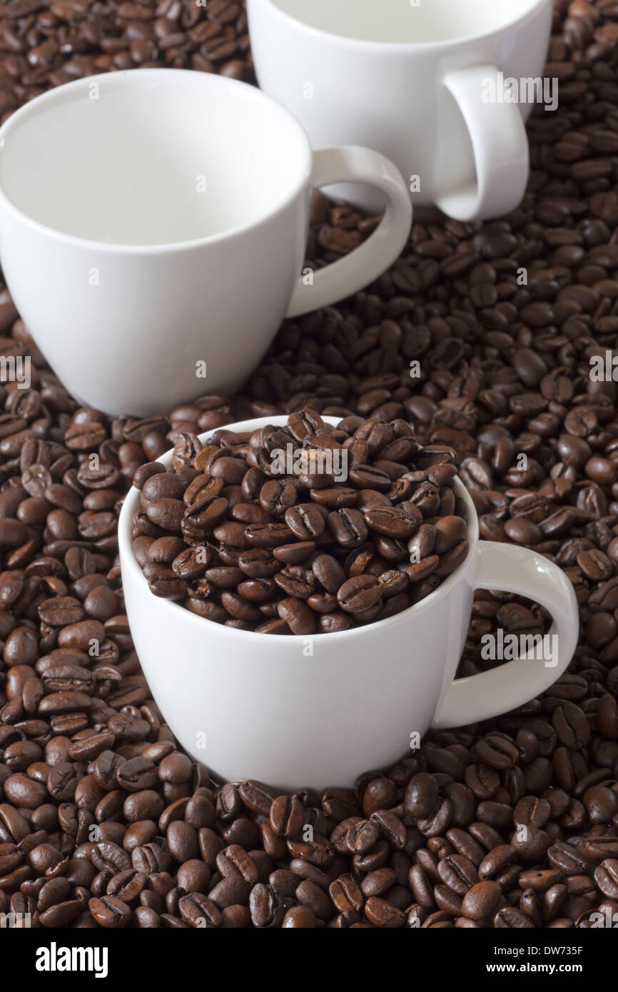 Three Coffee Cups, one filled with Coffee Beans and two empty Stock ...