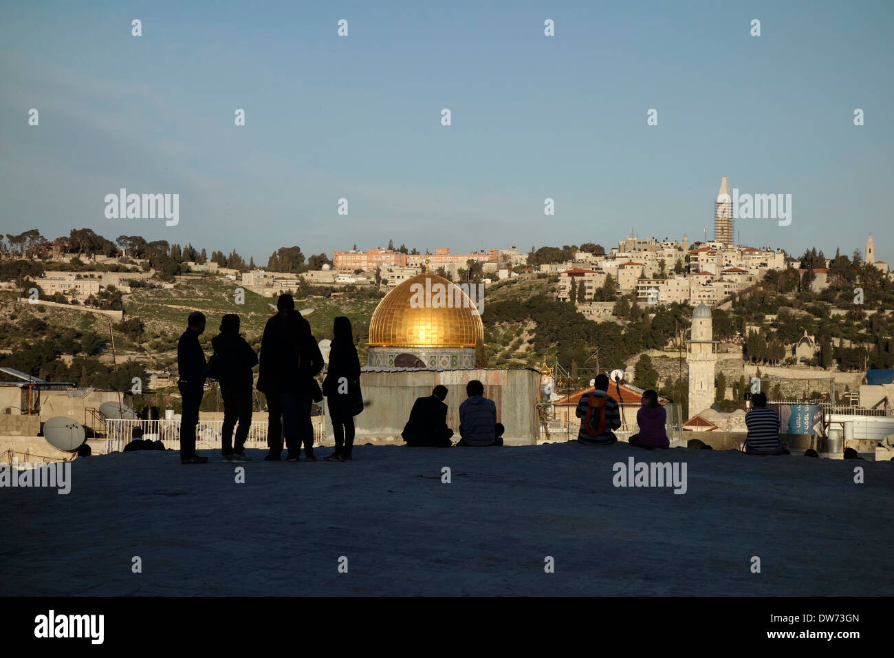 Tourists gazing at the Dome of the Rock in the Temple Mount known to ...