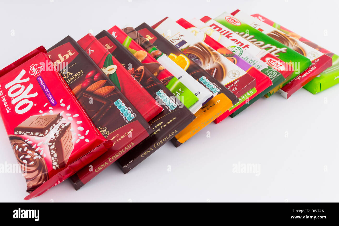 Balkan made chocolate bars Stock Photo - Alamy