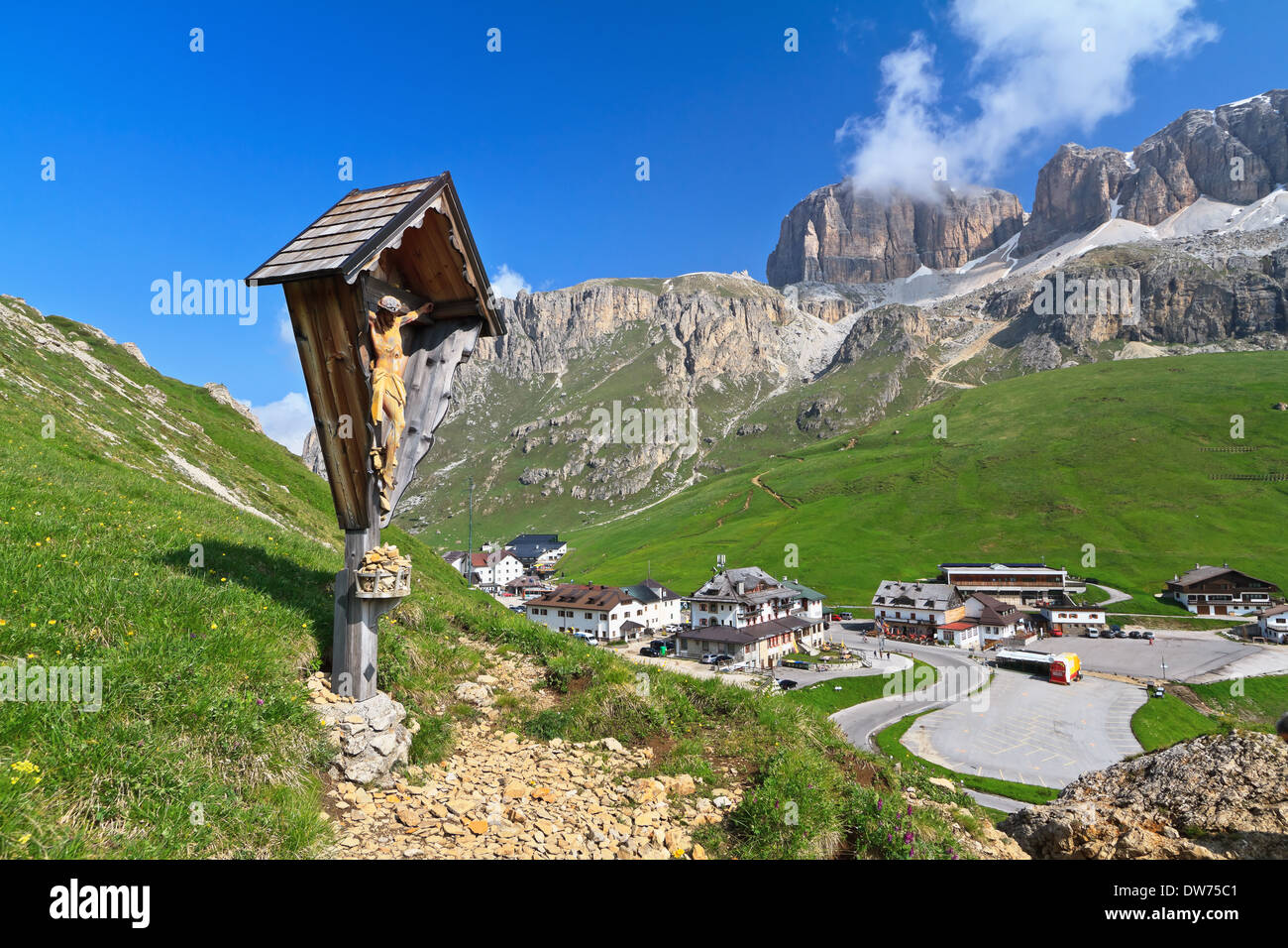summer view of Pordoi pass, Italian Dolomites Stock Photo - Alamy