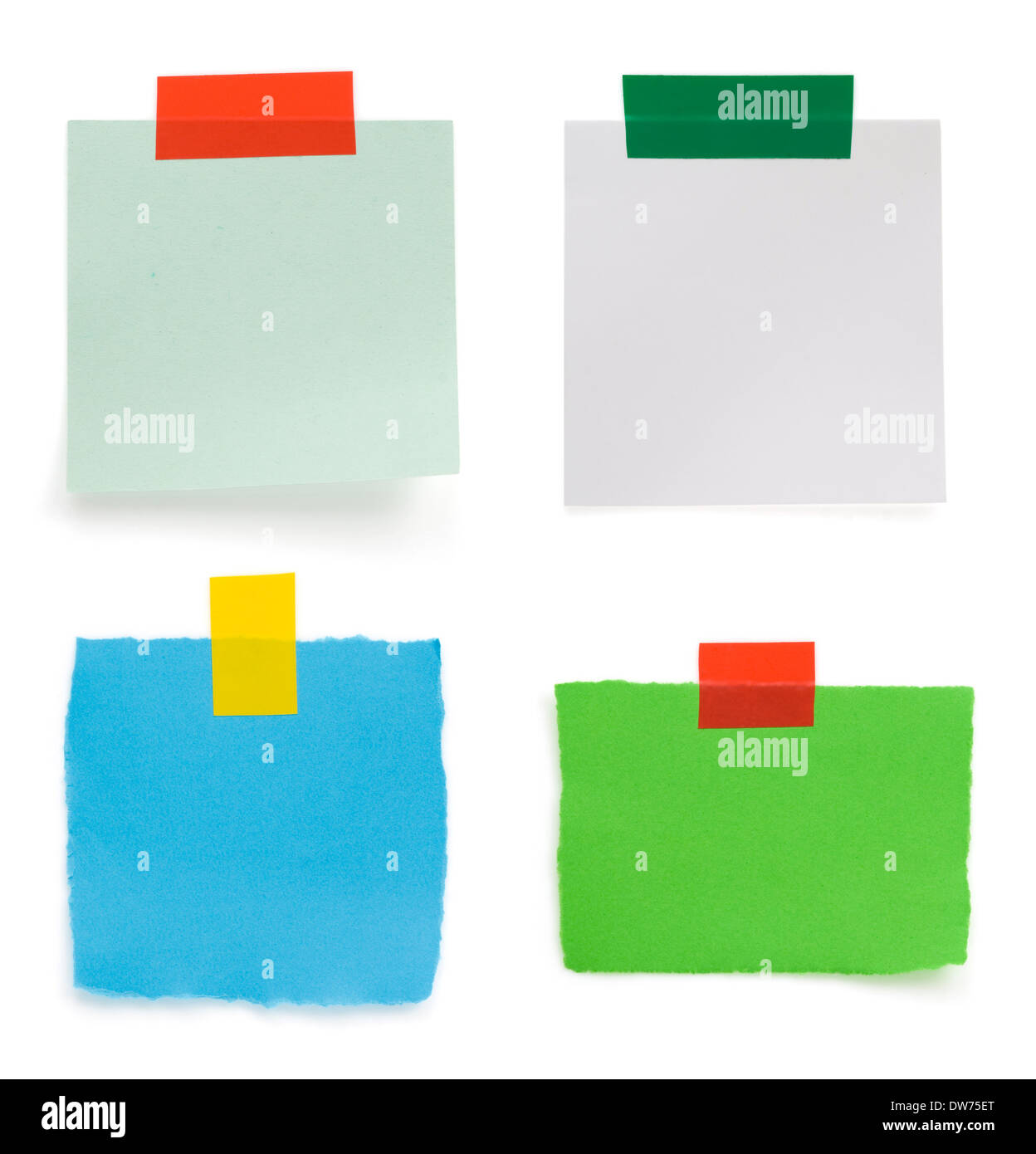 ragged note paper and stripe of adhesive tape isolated on white ...