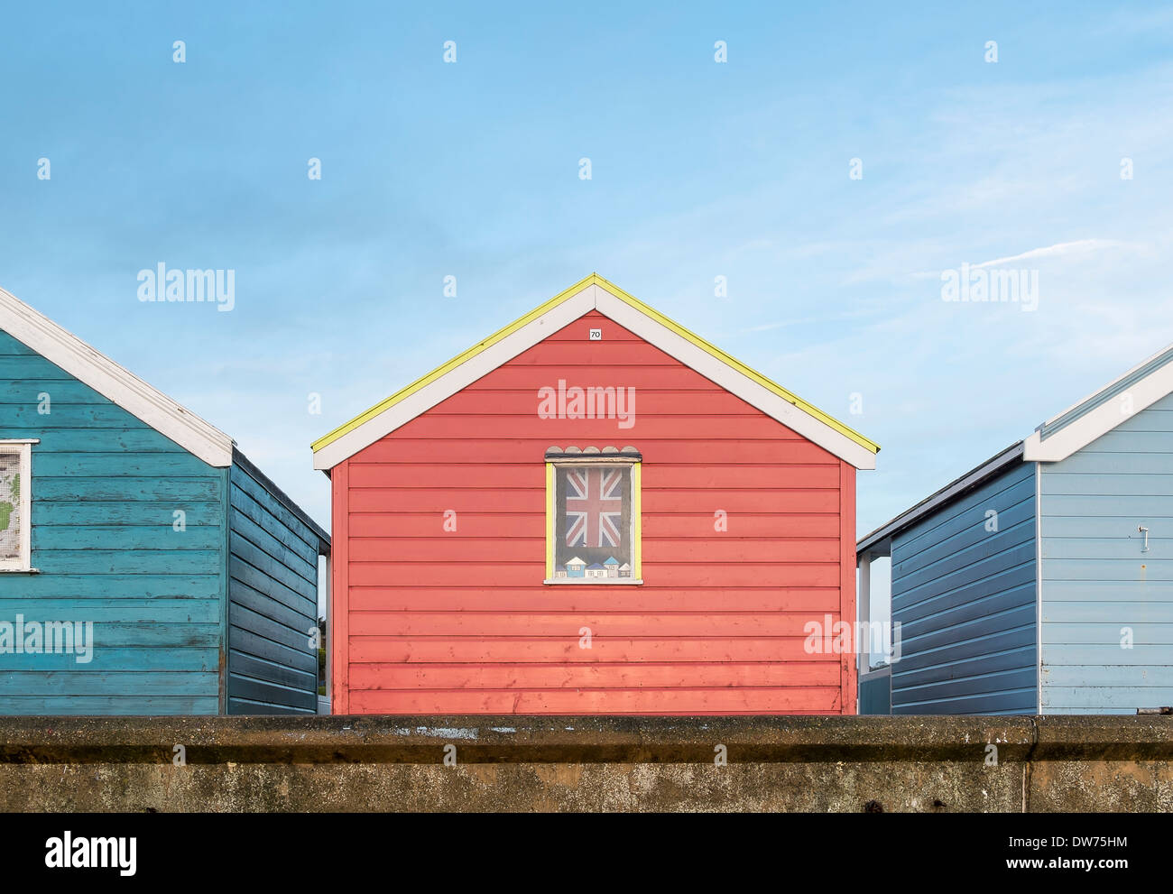 A Union Jack flag in the window of a red beach hut Stock Photo - Alamy