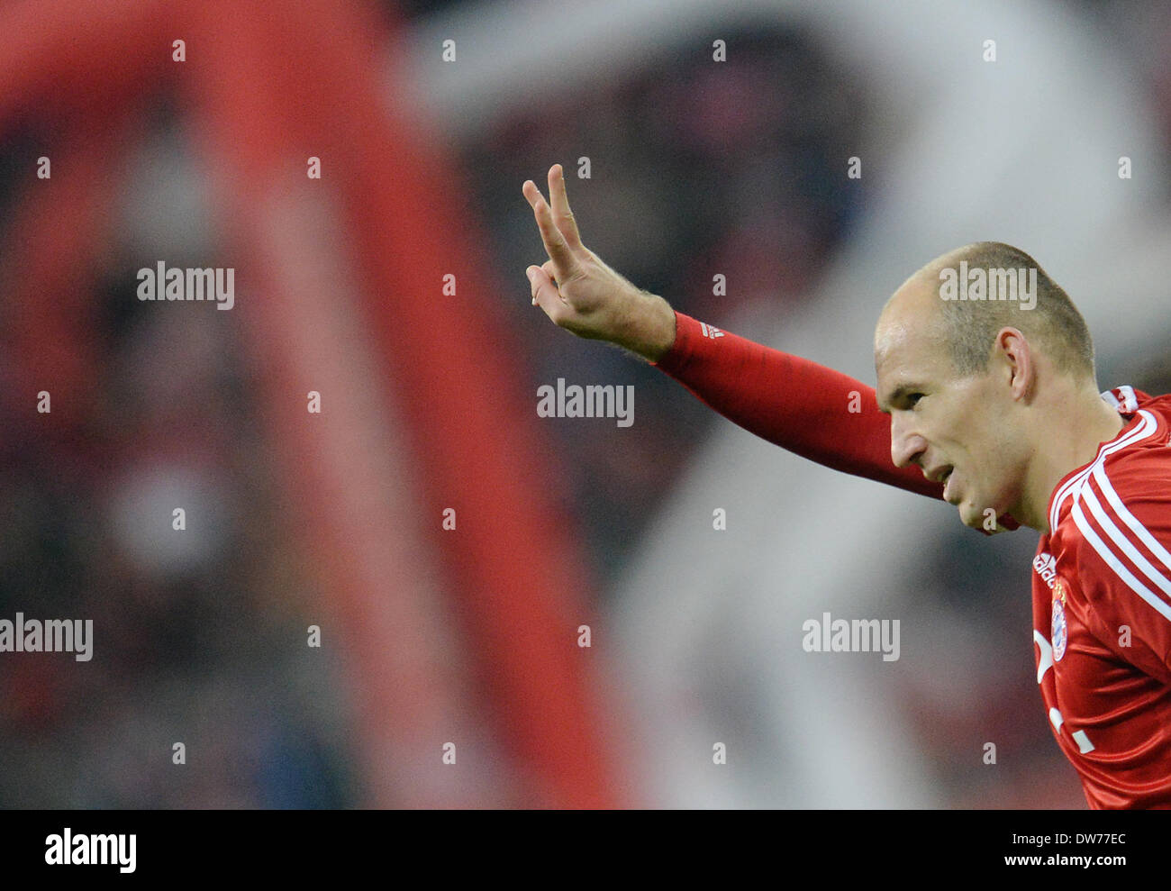 Munich's Arjen Robben celebrates a goal during the Bundesliga football ...