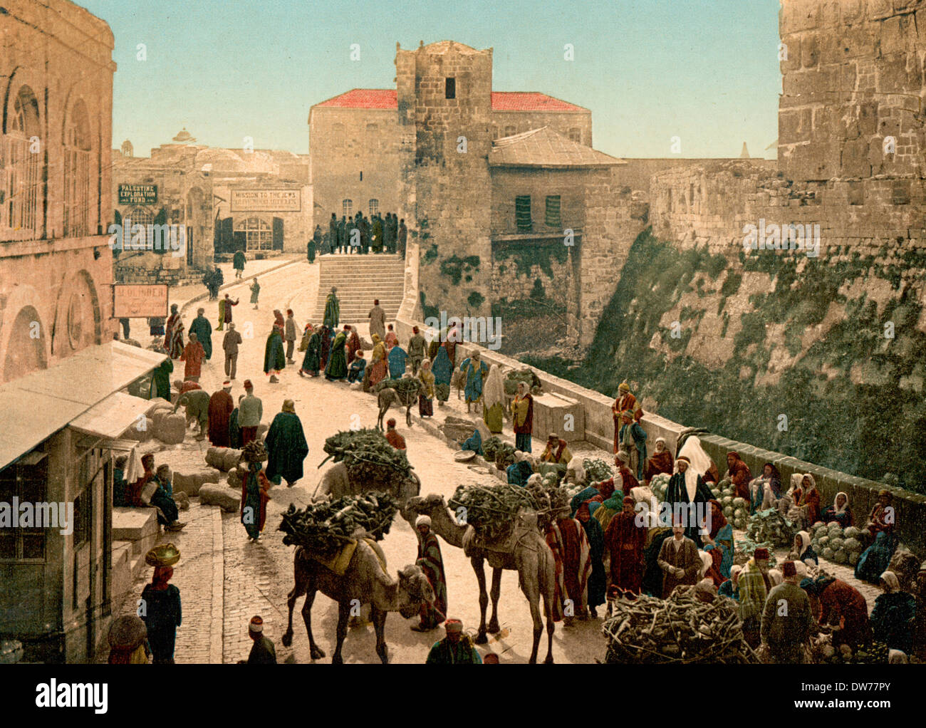 Street of the Tower of David, the bazaar, Jerusalem, Holy Land, circa ...