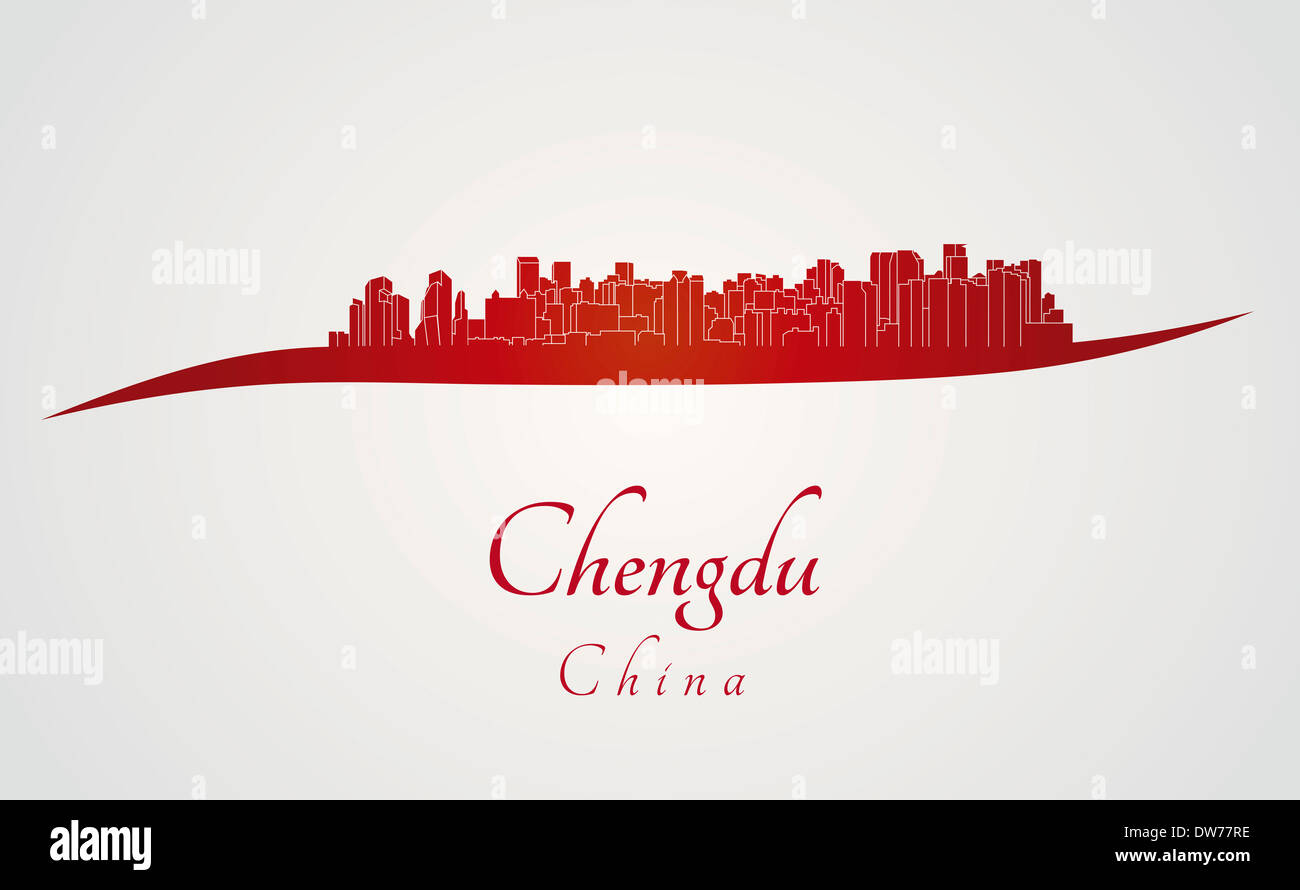 Chengdu skyline in red and gray background Stock Photo - Alamy
