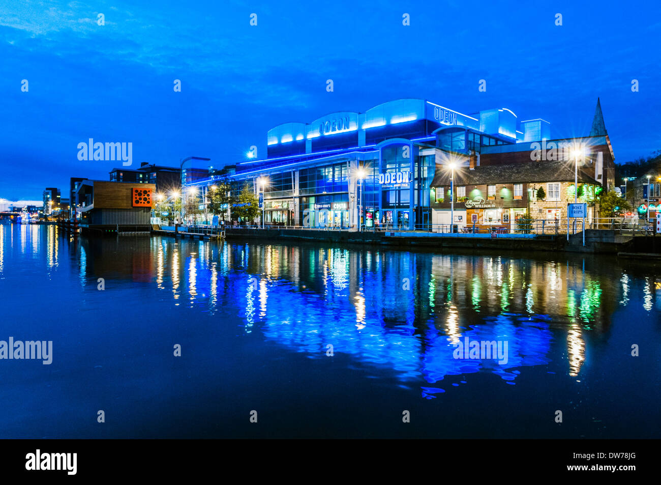 Lights from the waterfront buildings reflected in Brayford Pool Lincoln ...