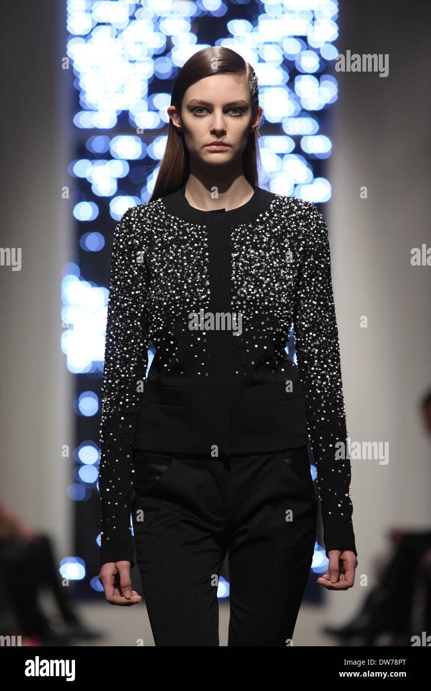 A model wears a creation by French designer Maxime Simoens as part of ...
