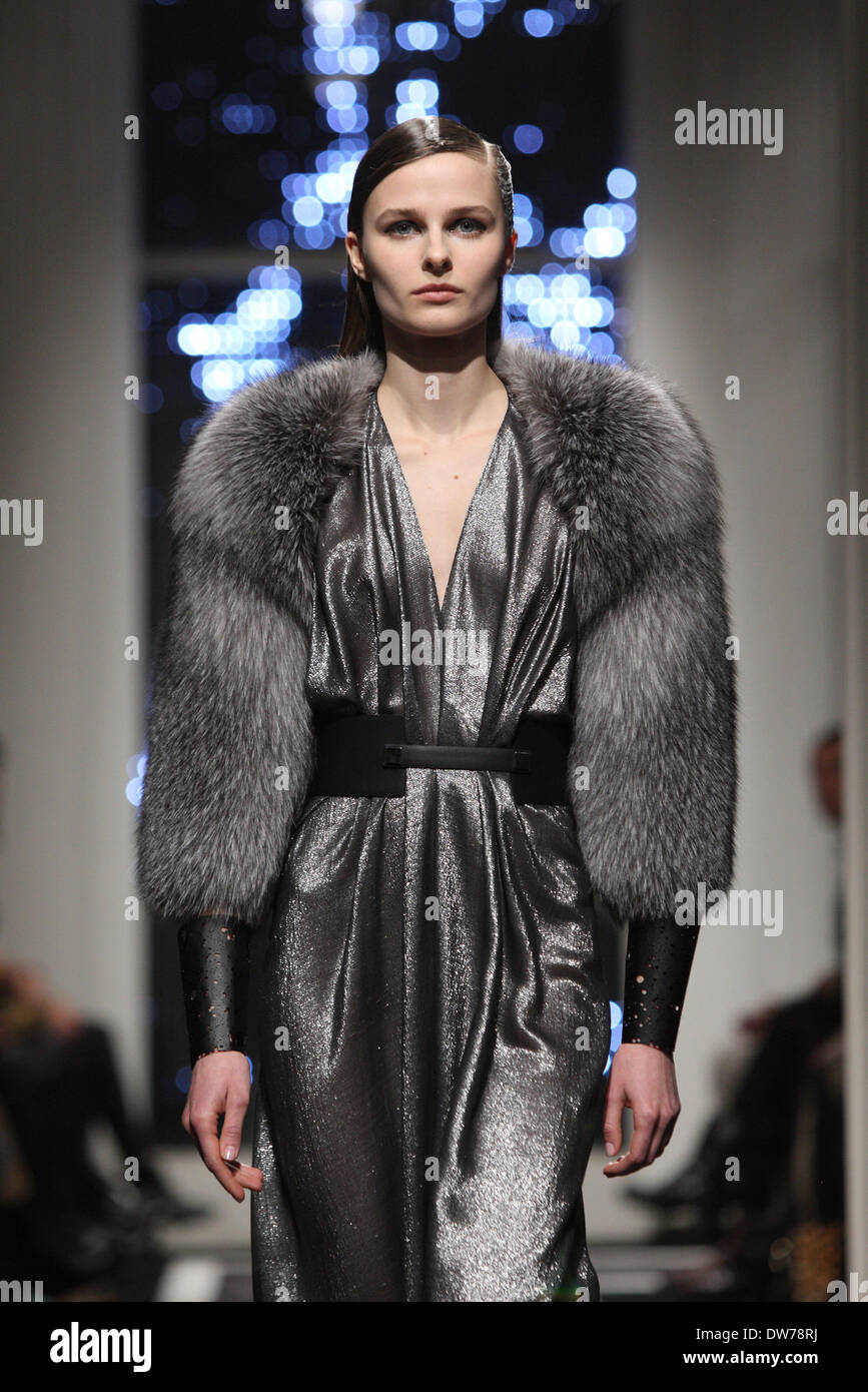 A model wears a creation by French designer Maxime Simoens as part of ...