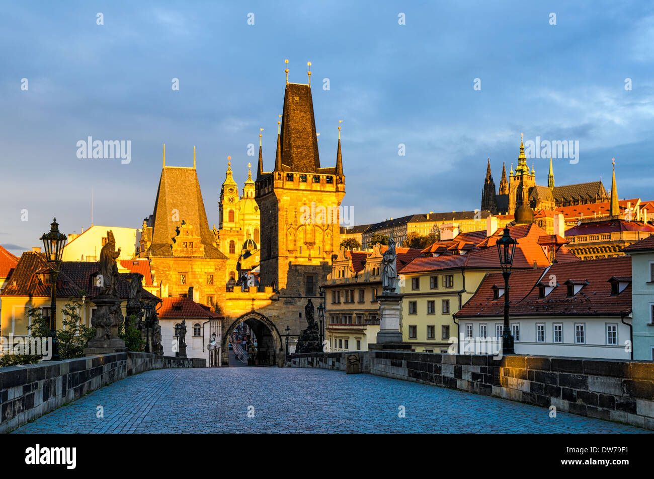 Charles Bridge and the Prague Castle in morning light, Prague, Czech ...