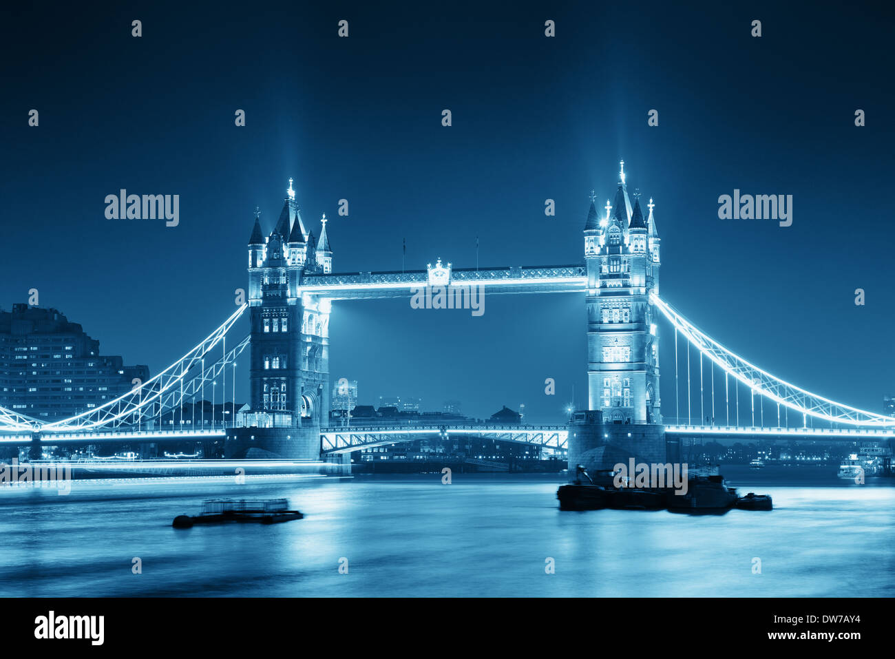 Tower Bridge in London in blue tone at night Stock Photo - Alamy