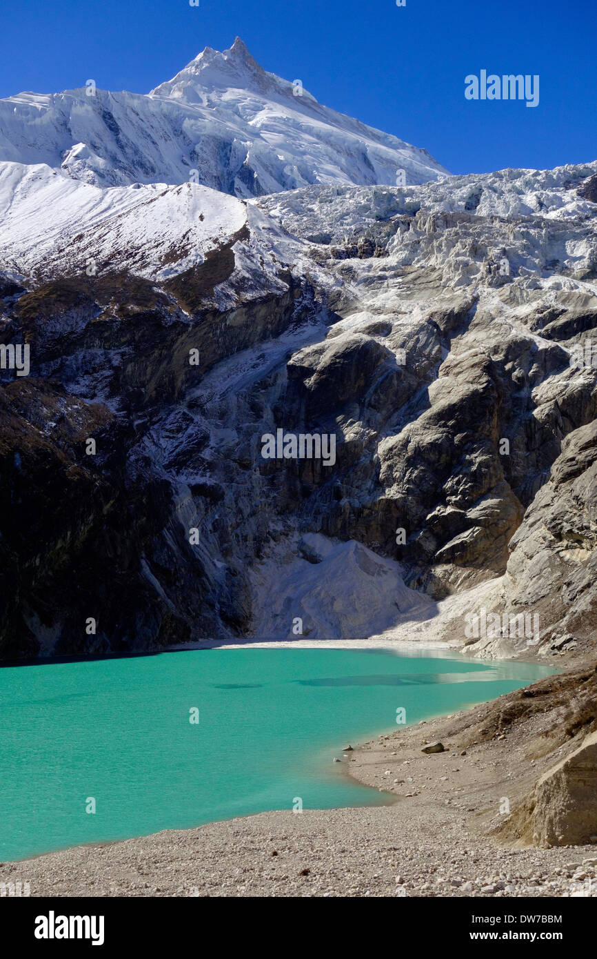 Birendra Tal (Lake Birendra) and Manaslu peak, Nepal Stock Photo - Alamy