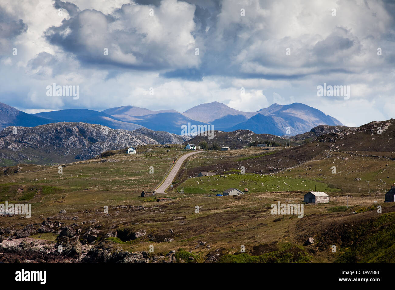 Scottish highland landscape with road and distant hills Stock Photo - Alamy