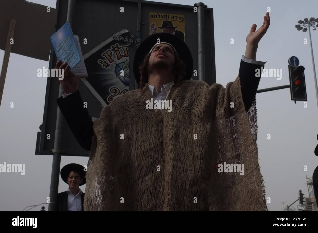 Jerusalem. 2nd March 2014. An ultra-Orthodox man prays earnestly ...