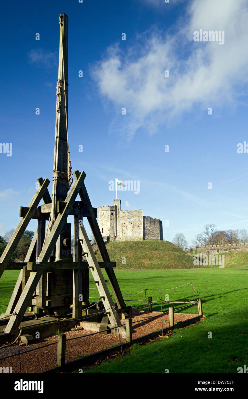 Norman Keep and Trebuchet, Cardiff Castle, Cardiff, Souuth Wales ...
