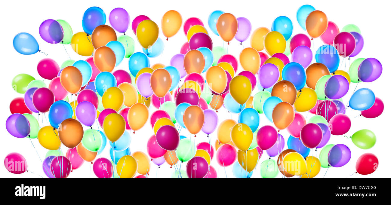 flying balloons isolated on a white background Stock Photo - Alamy