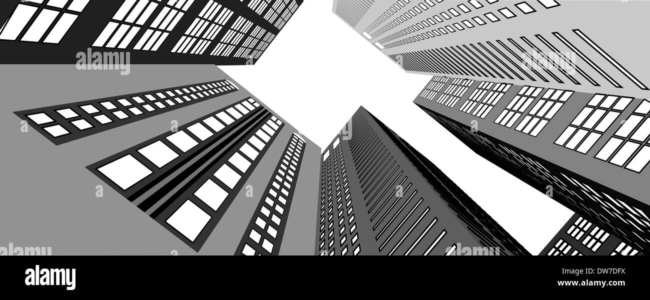 Skyscrapers in the city view from below. Vector illustration Stock ...