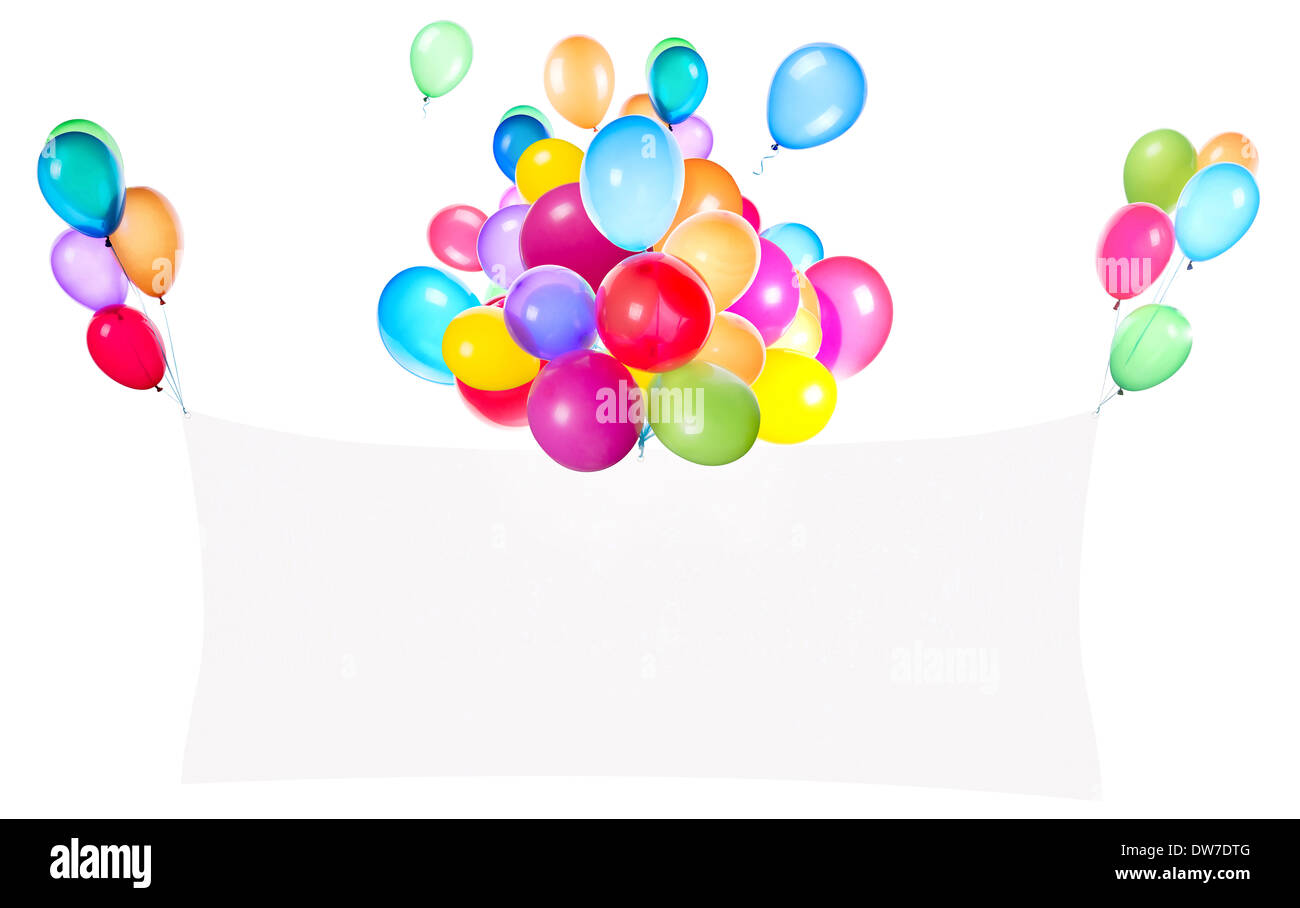 Holiday banners with colorful balloons isolated on white Stock Photo ...