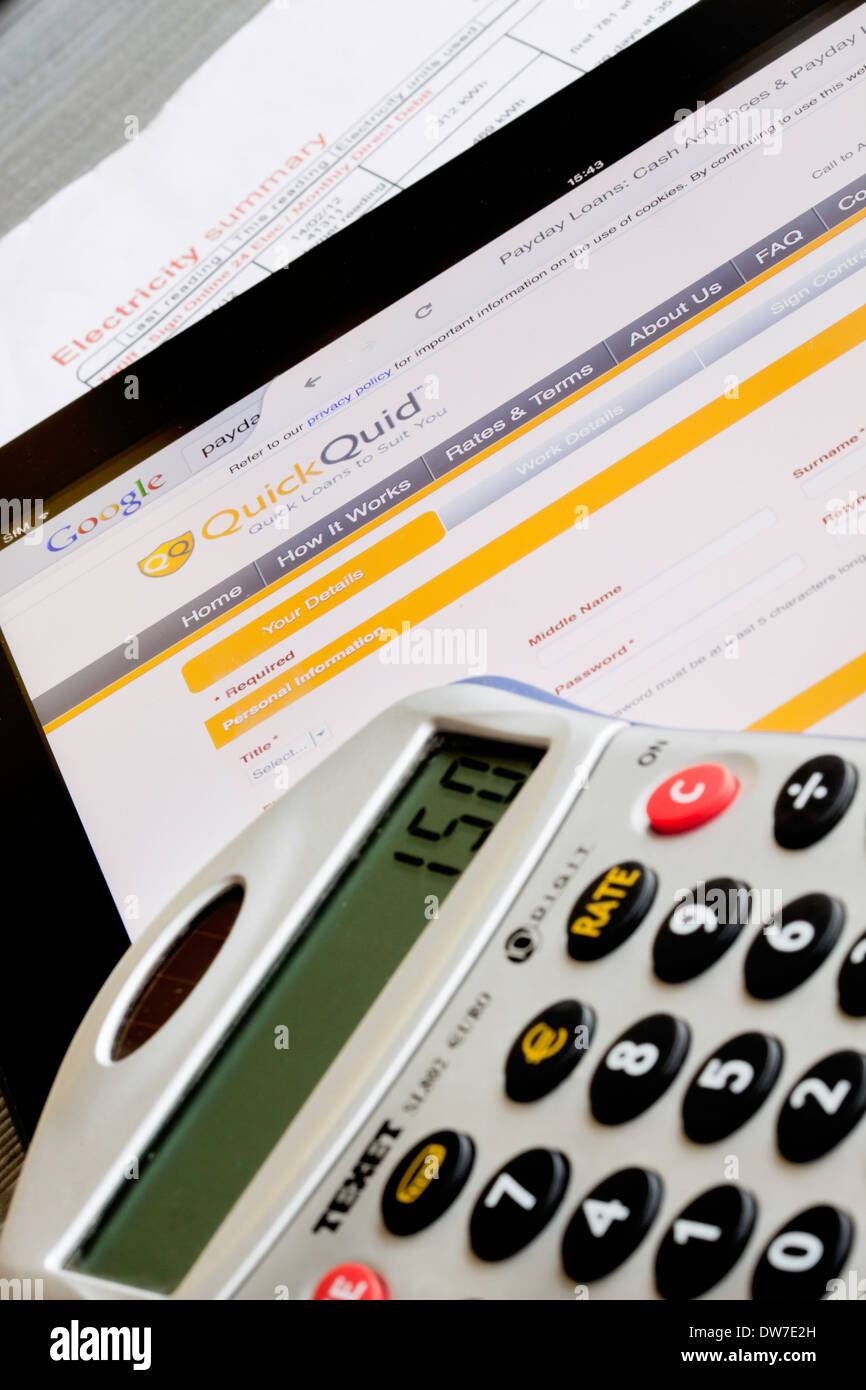 Quick Quid website on ipad with calculator and energy statement ...