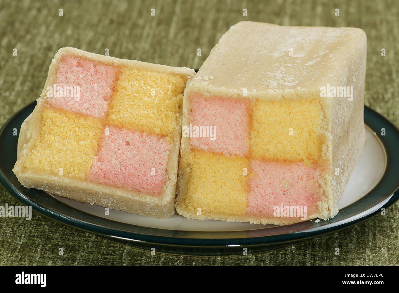 food pink and yellow battenberg sponge cake wit almond marzipan Stock ...