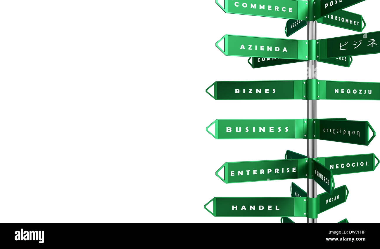 Business - direction signs - different languages - isolated on white ...