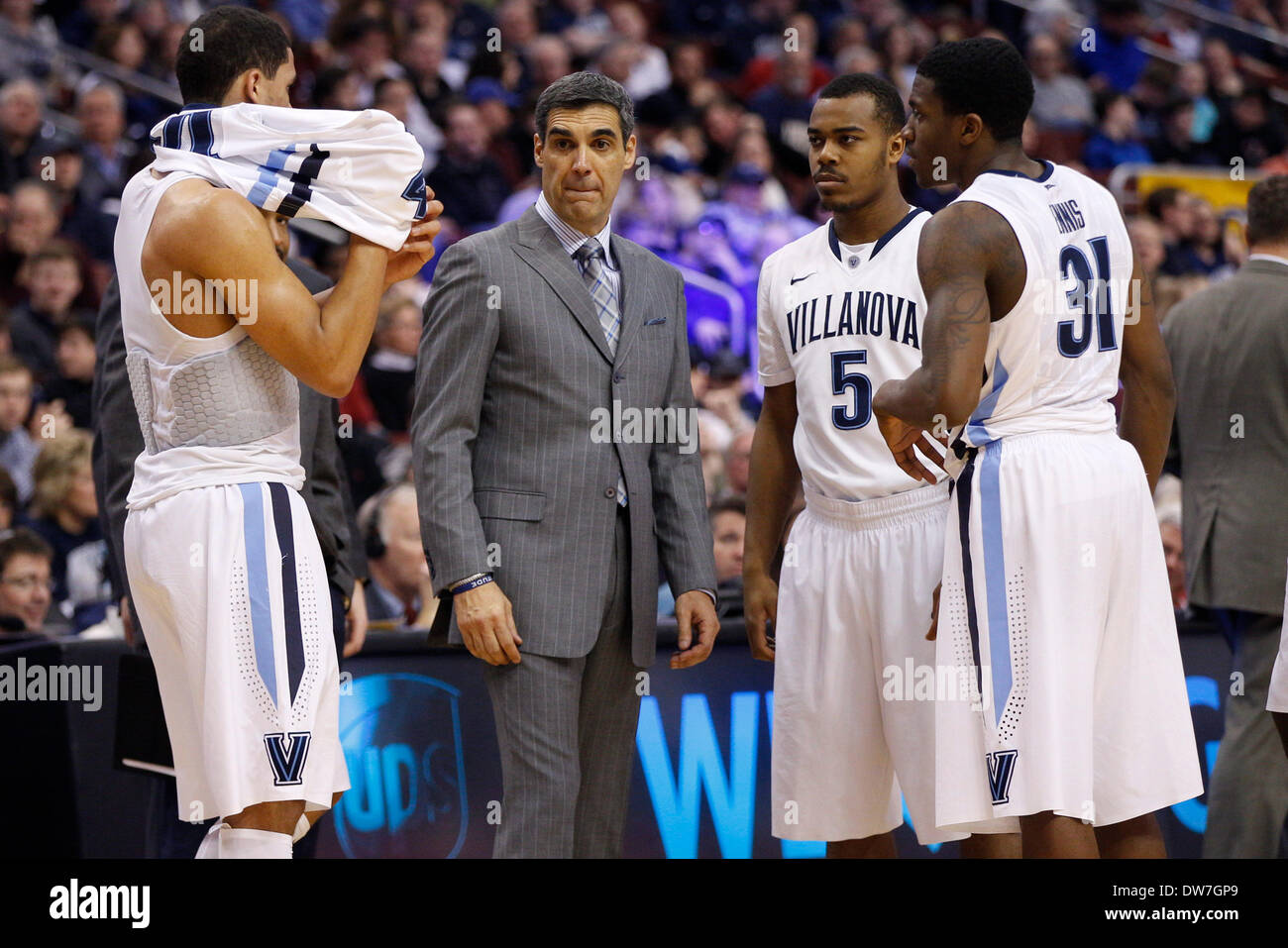 March 2, 2014: Villanova Wildcats head coach Jay Wright looks on as ...