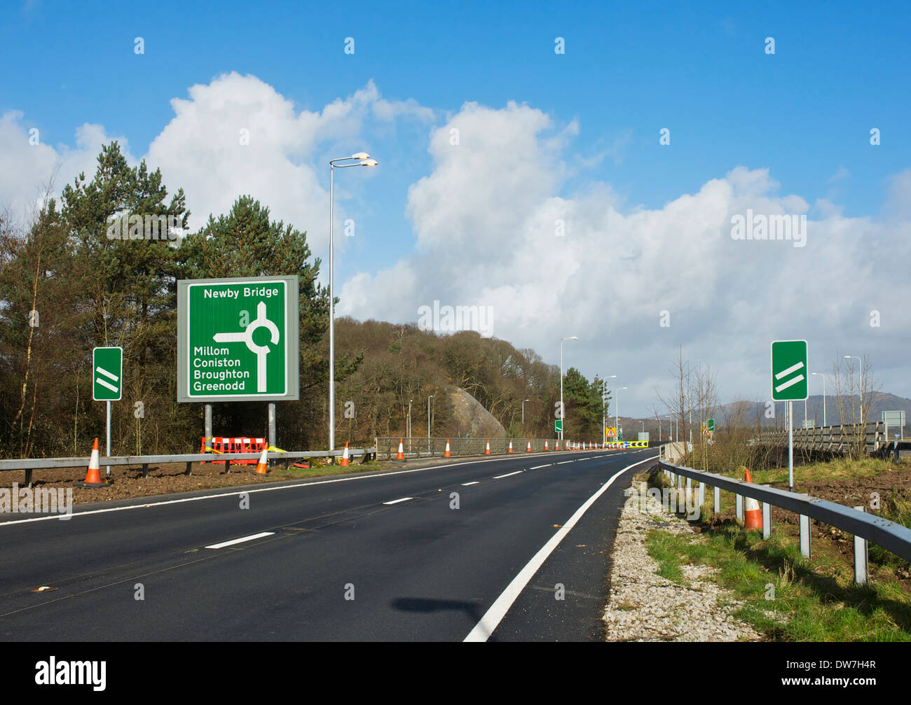 Roundabout on the A590 road at Greenodd, South Lakeland, Cumbria ...