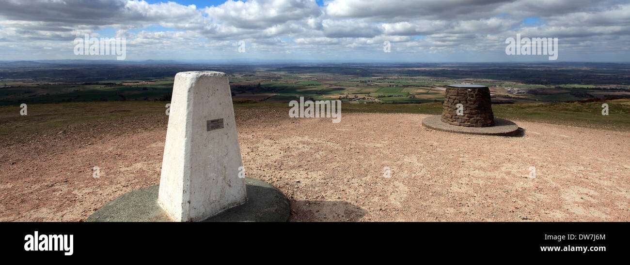 White Ordinance Survey Trig point at the summit of Wrekin Hill ancient ...