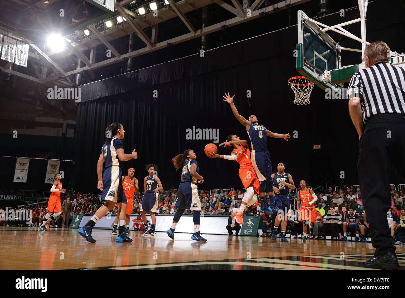 March 2, 2014: Asia Logan #0 of Pittsburgh attempts to block the shot ...