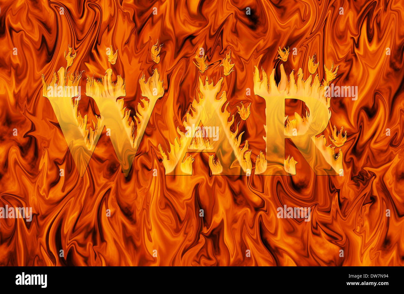 Word war engulfed in flames on infernal background - concept of danger ...