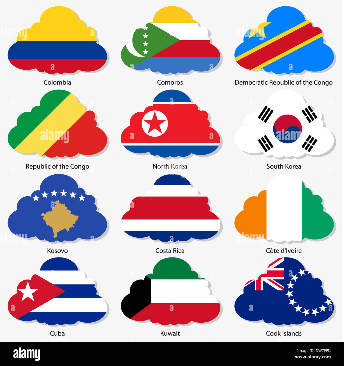 Set Flags of world sovereign states in form clouds. Vector il Stock ...