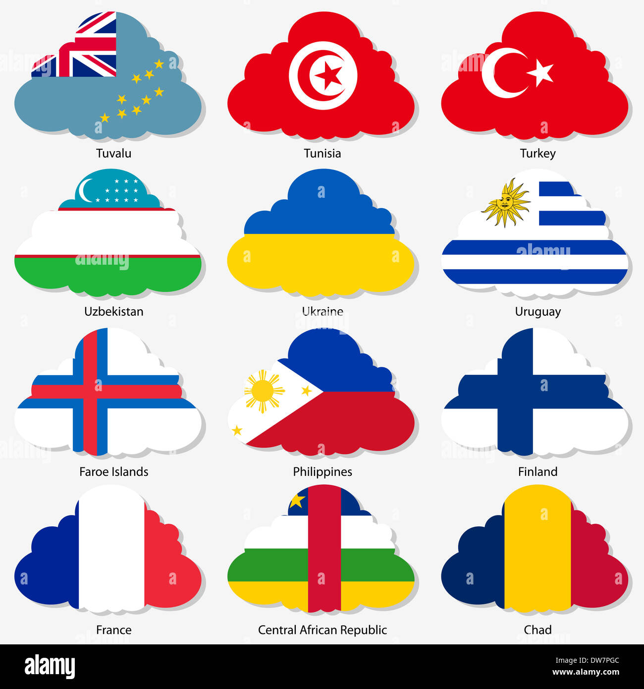 Set Flags of world sovereign states in form clouds. Vector il Stock ...