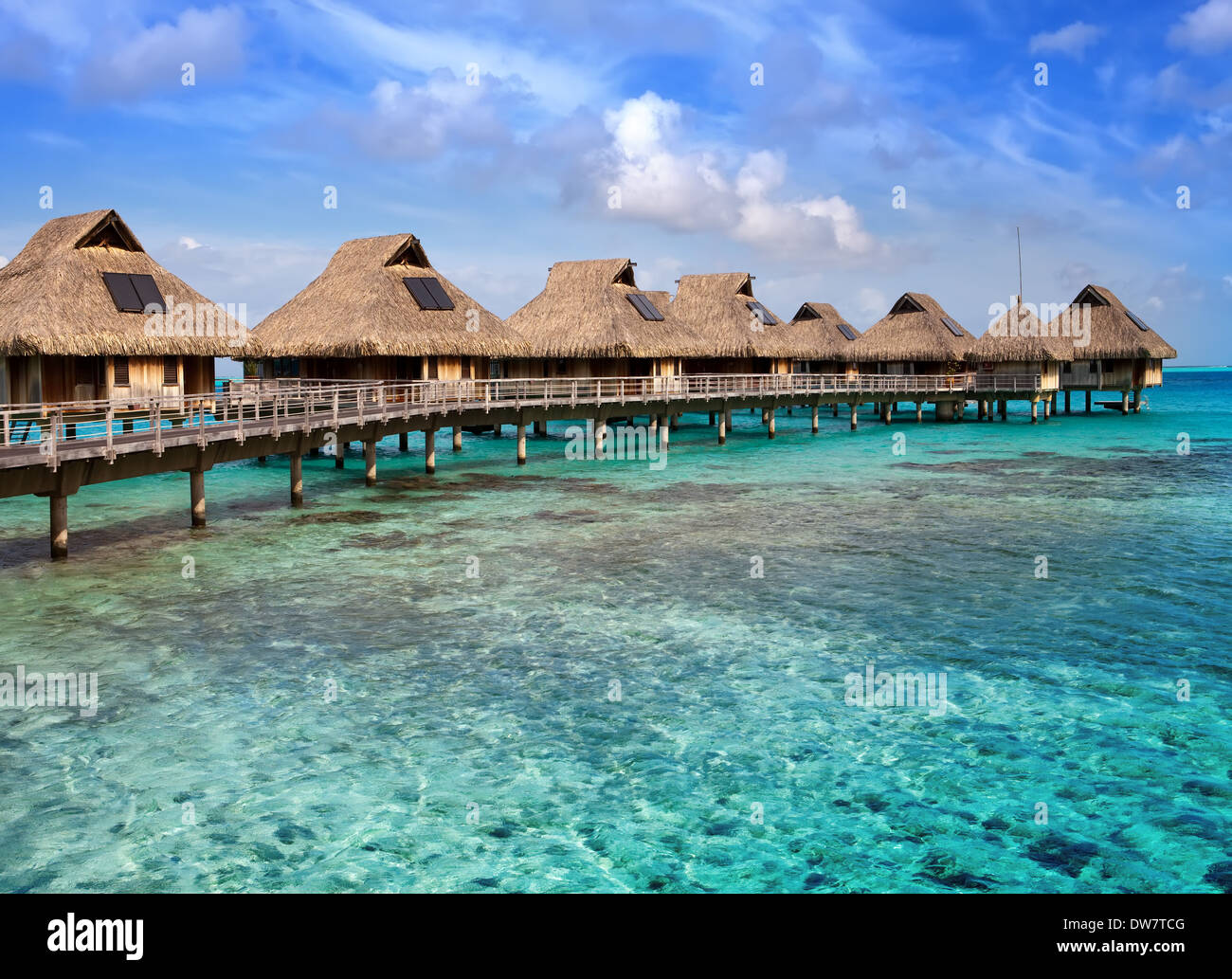 seacoast with palm trees and small houses on water Stock Photo - Alamy