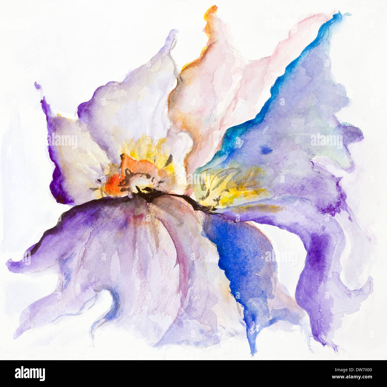 Flying abstract irises flowers drawing fantasy. Watercolor handmade ...