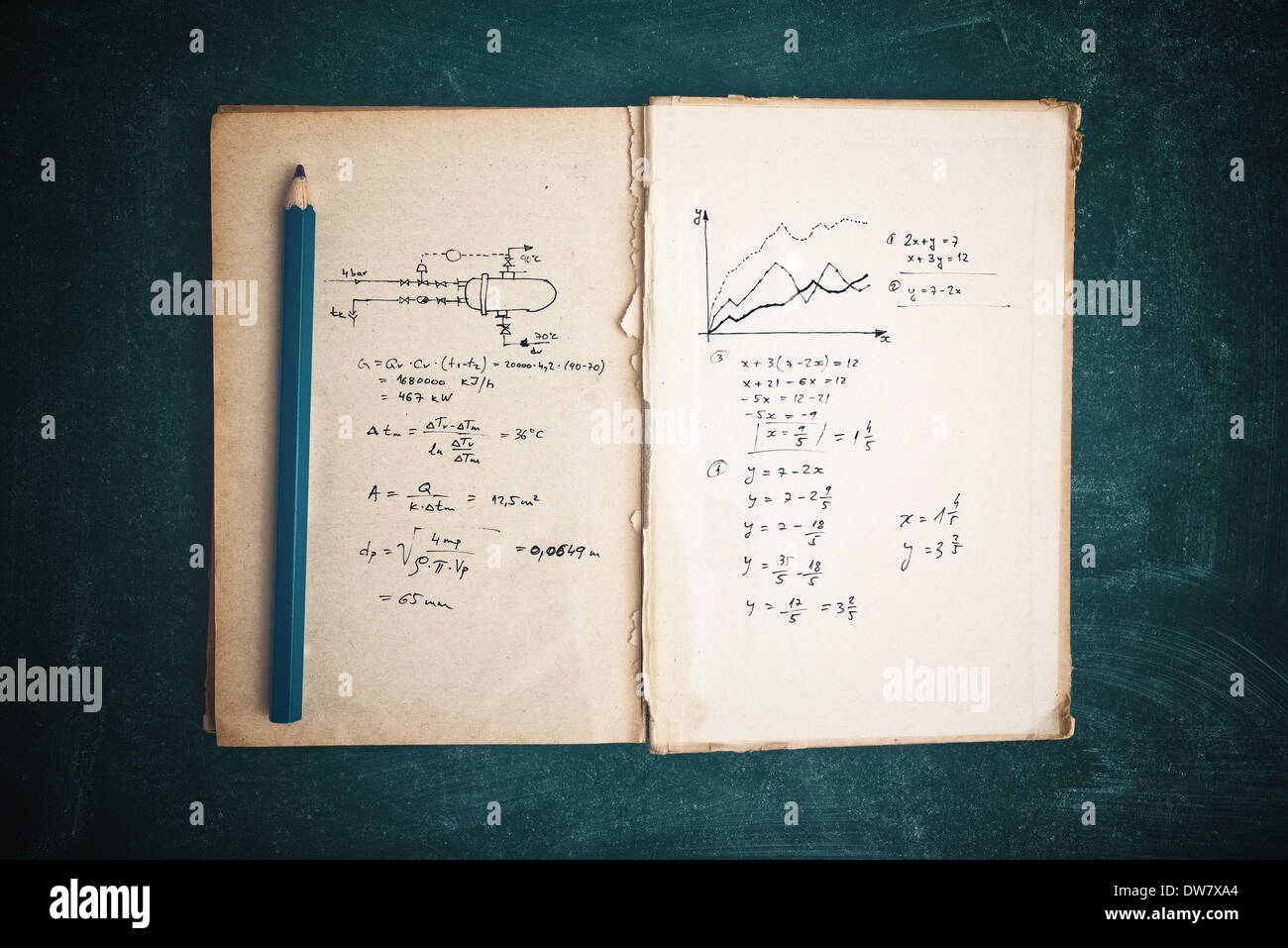Math functions and thermodynamics calculations in old book Stock Photo ...
