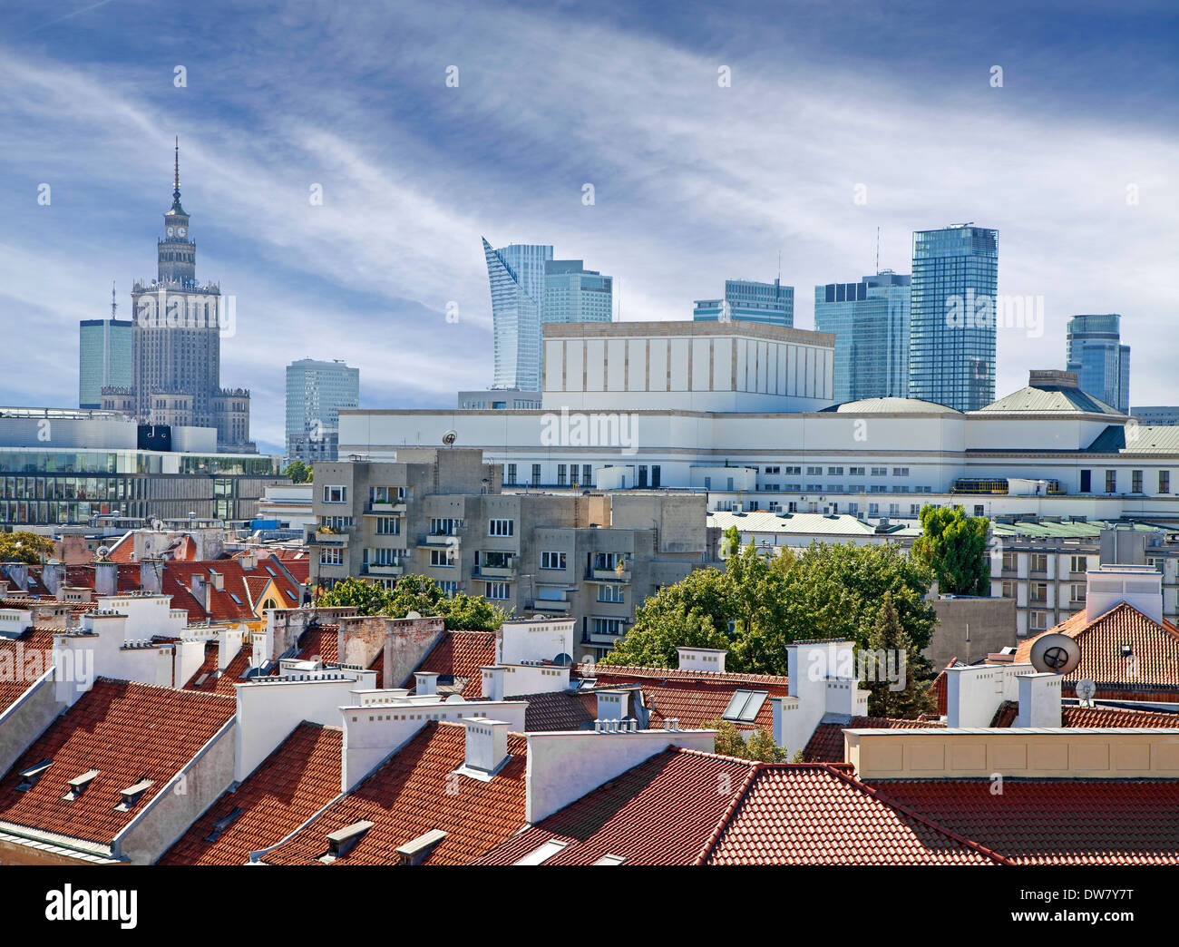 Modern architecture in Warsaw downtown. View of the skyscrapers in the ...