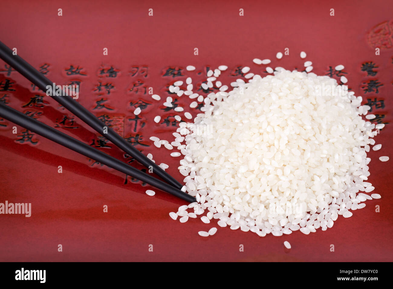 Rice and chopsticks on a plate Stock Photo - Alamy
