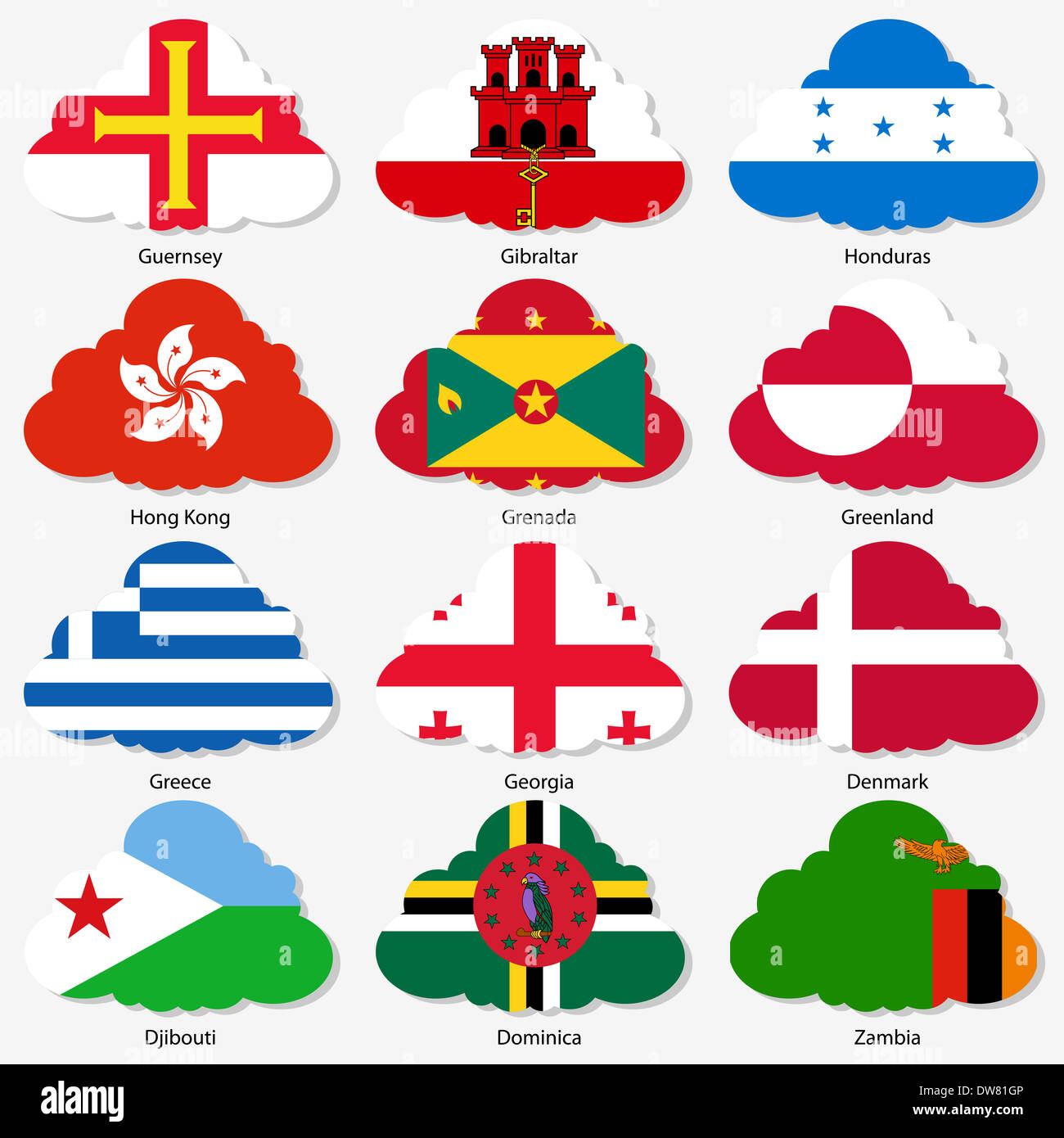 Set Flags of world sovereign states in form clouds. Vector il Stock ...