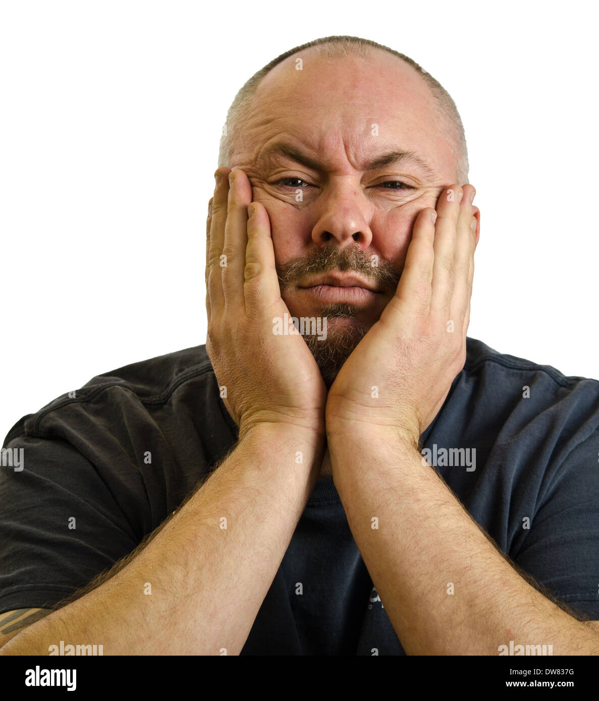 Bald headed man looking confused or uncertain Stock Photo - Alamy
