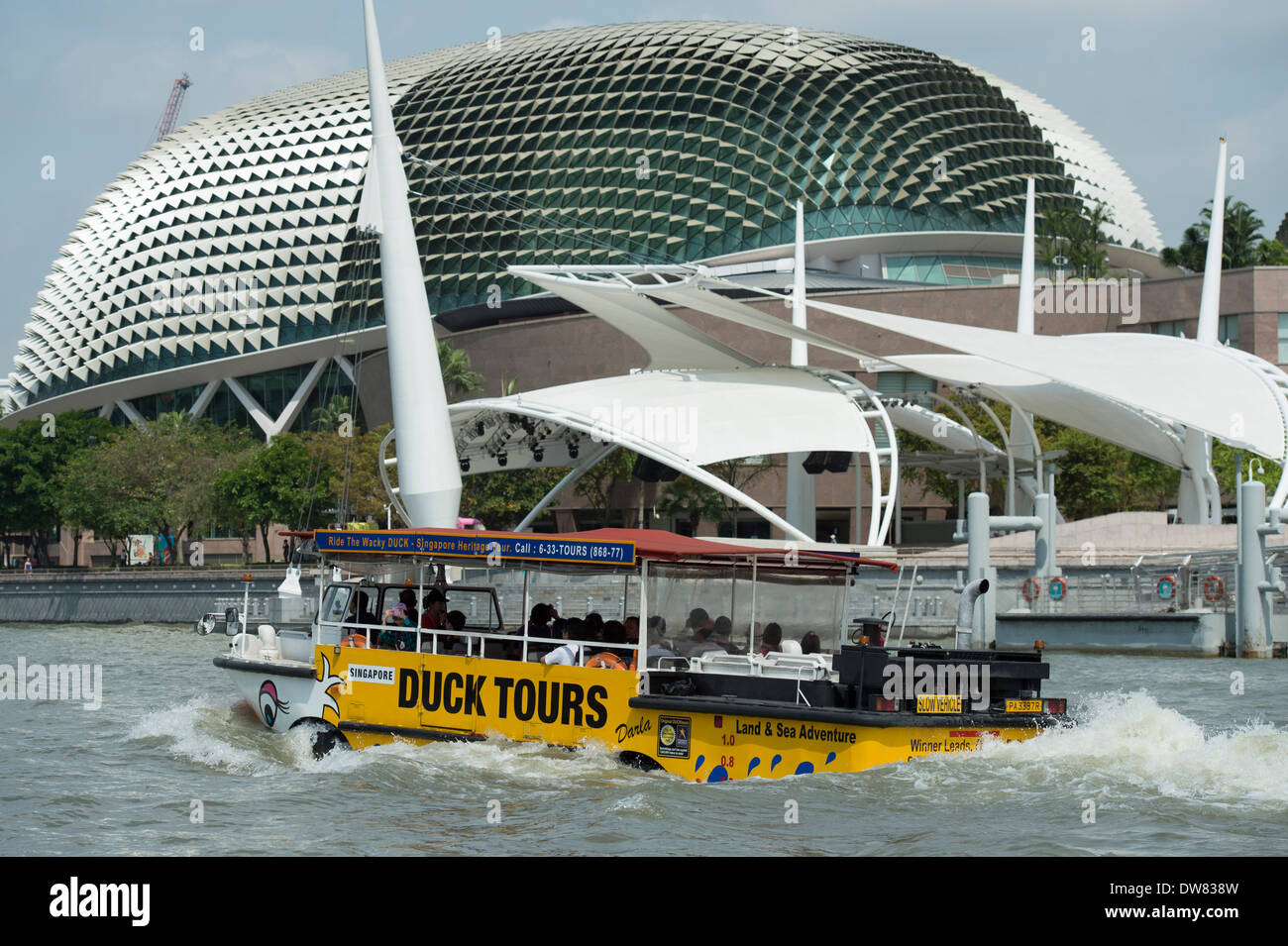Singapore Duck Tours amphibious bus passes the Esplanade Theaters on ...